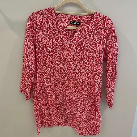 kiki sol | Tops | Kikisol Red White Beach Coral Type Pattern Coverup ... kiki sol | Tops | Kikisol Red White Beach Coral Type Pattern Coverup ...